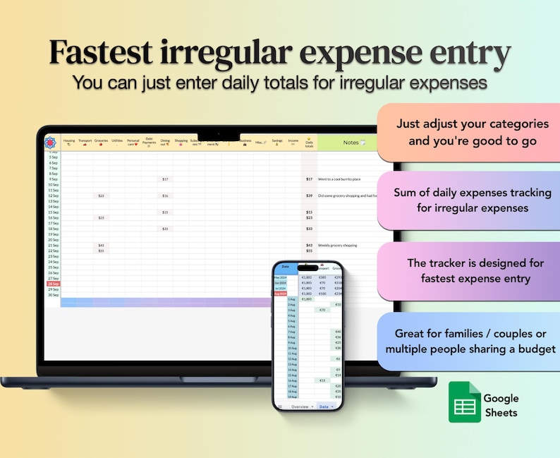 Personal & Family Budget Tracker Google Spreadsheet, Monthly / Yearly ...