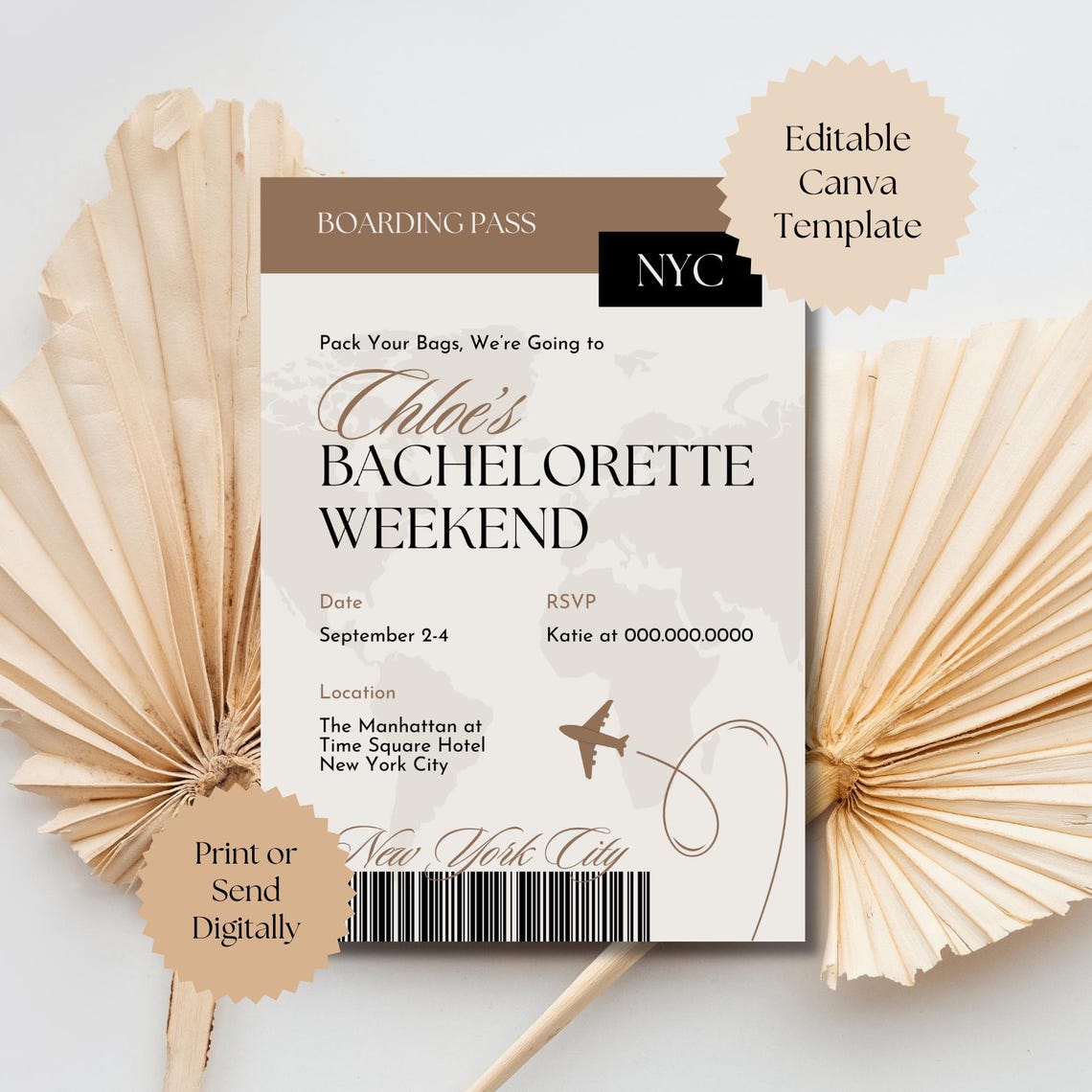 Boarding Pass Ticket Travel Themed Bachelorette Party Invitation ...