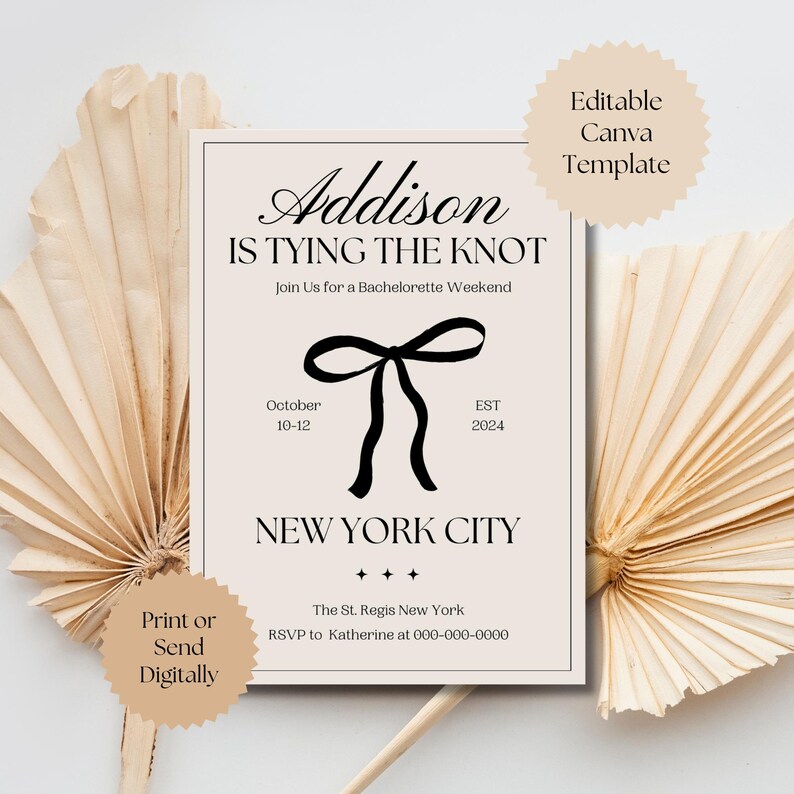 Elegant Tying the Knot Bow-themed Bachelorette Party Invitation ...