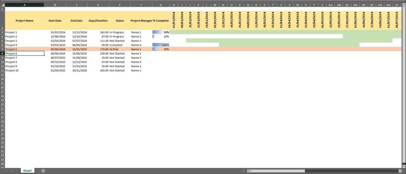 WEEKLY Project Planning Excel Template With Gantt Chart Portfolio ...