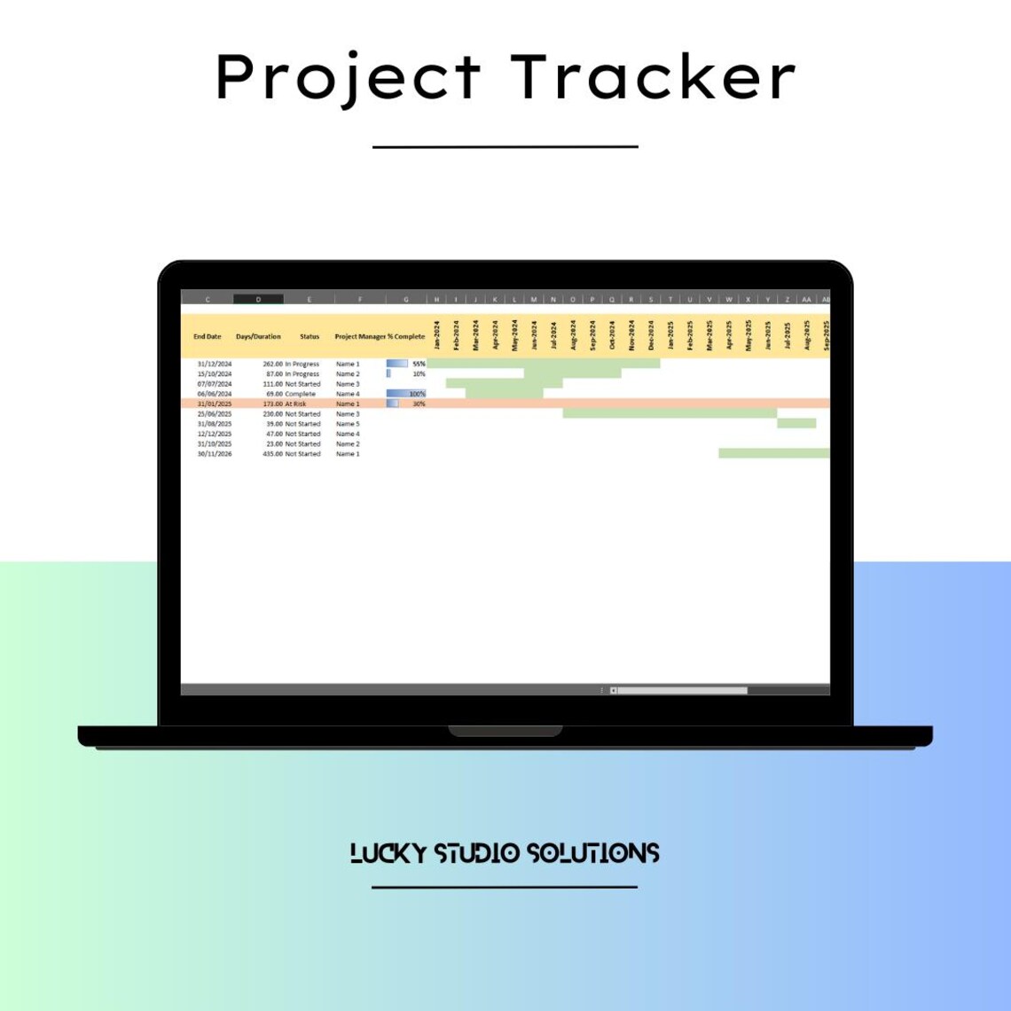 WEEKLY Project Planning Excel Template With Gantt Chart Portfolio ...