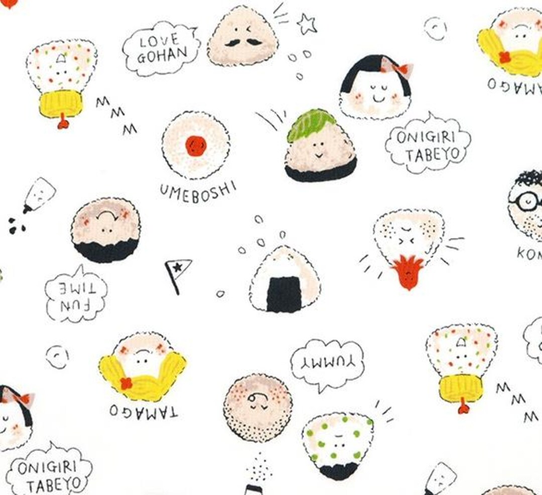SALE - Japanese Cotton - Onigiri Smile - 1 Metre - White - Etsy