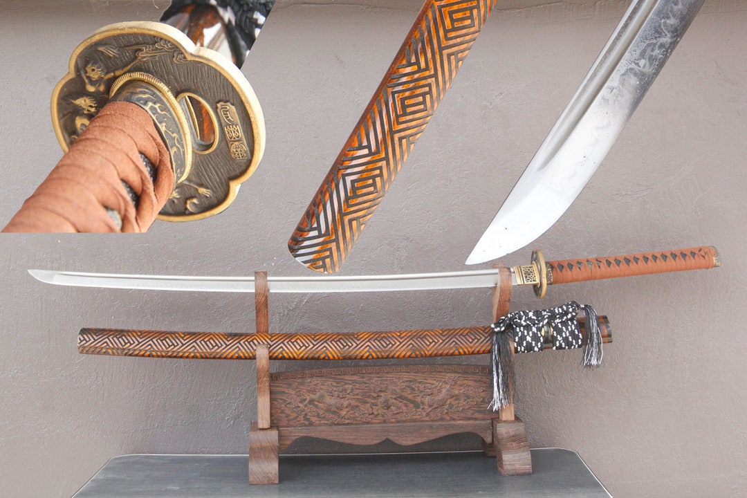 Solid Wood Carving Sheath Samurai Sword,pure Copper Fittings Katana,t10 ...