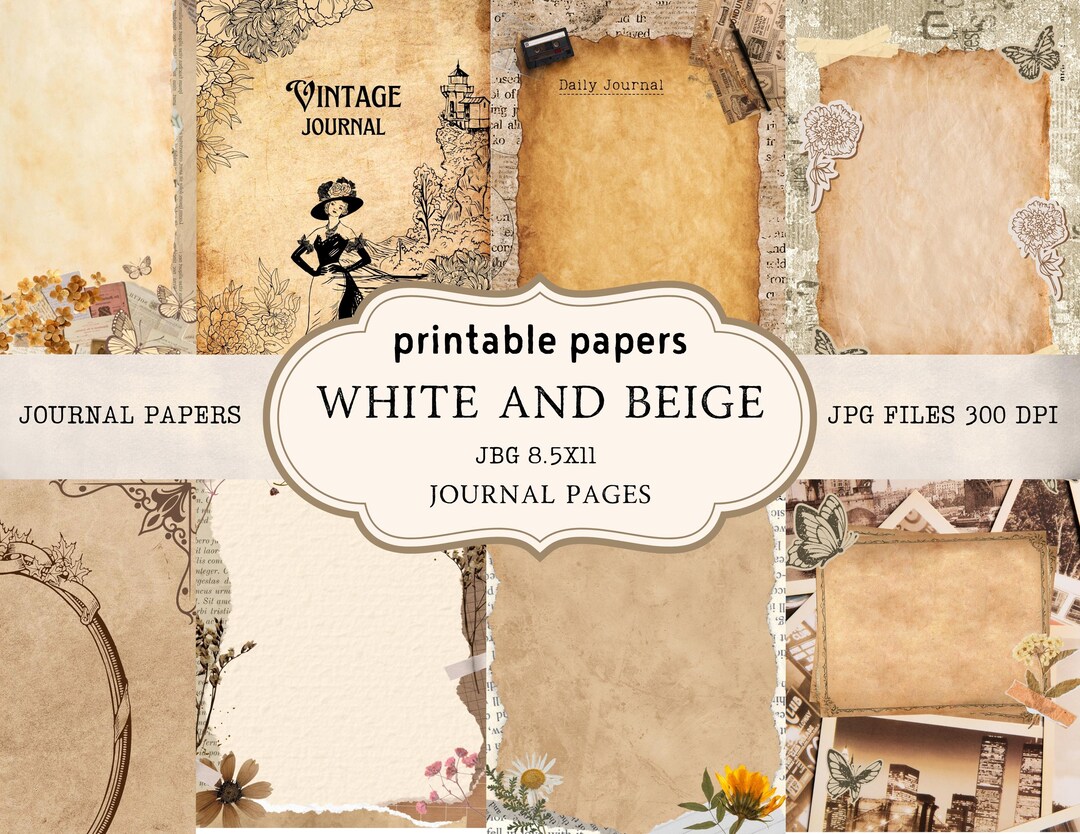 Vintage Journal Pages Printable Set: Beige Scrapbook Paper (digital ...