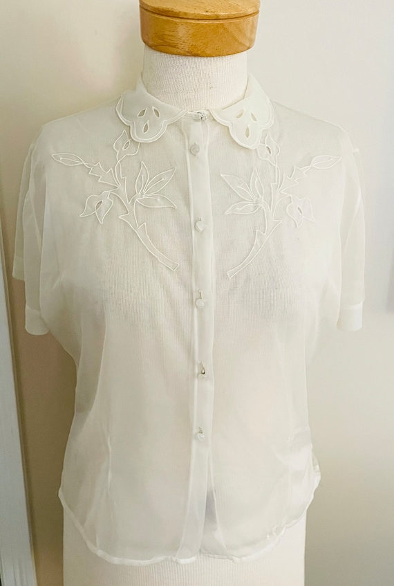 Vintage blouse 1950s Rockabilly top Peter Pan collar … - Gem