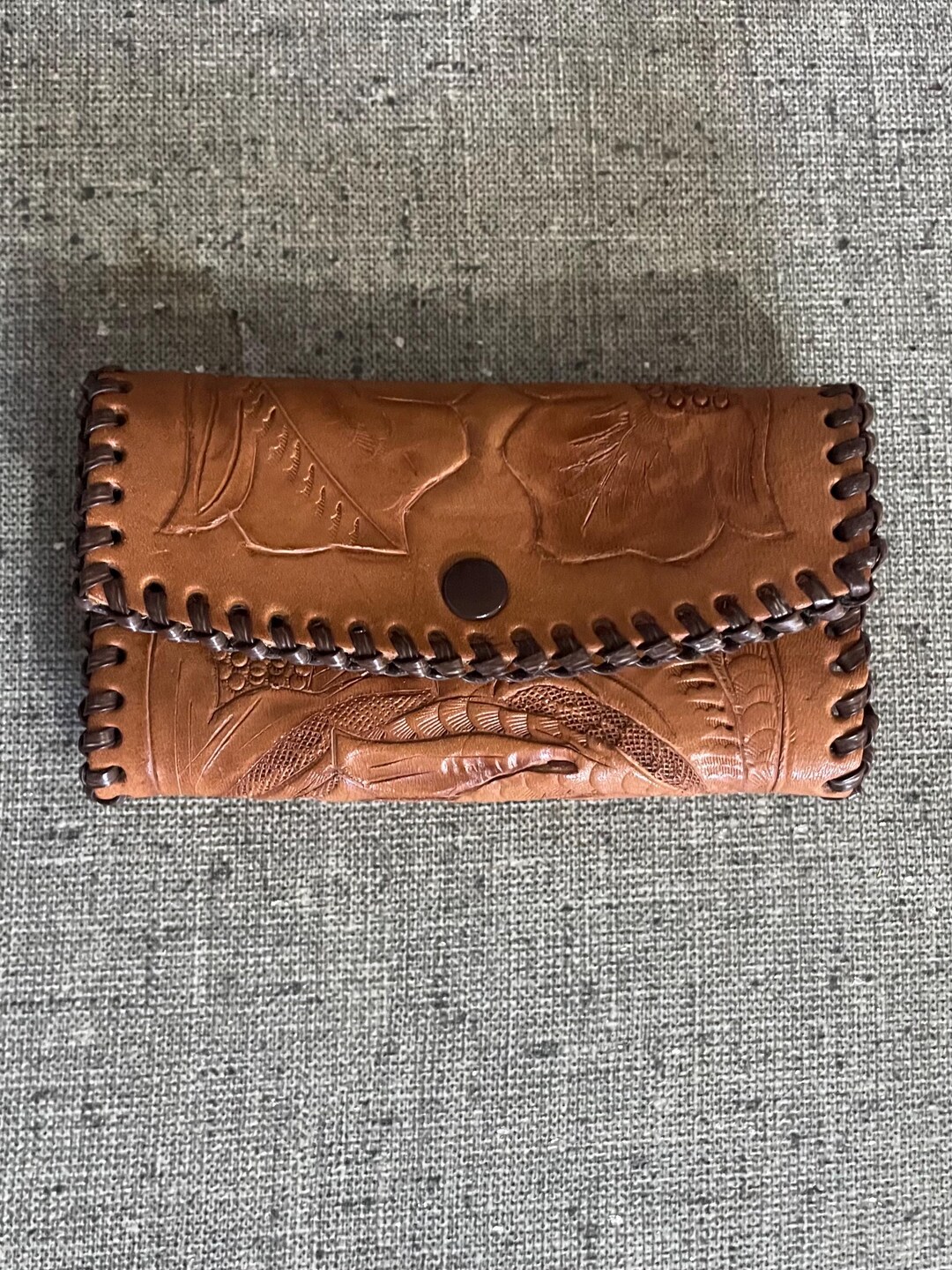 Vintage Western Hand Tooled Leather Coin Case Mid Century 1950s Subway ...
