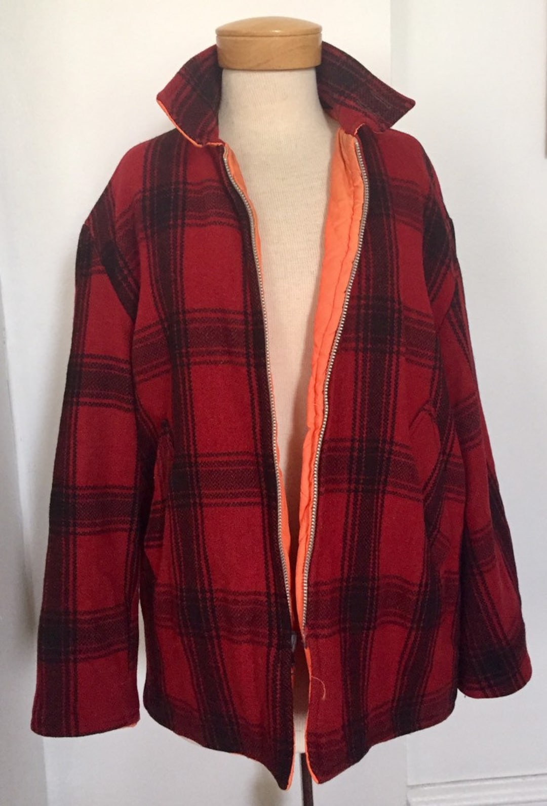 Vintage Farm Jacket Wool Plaid Hunter Orange Insulated Interior ...