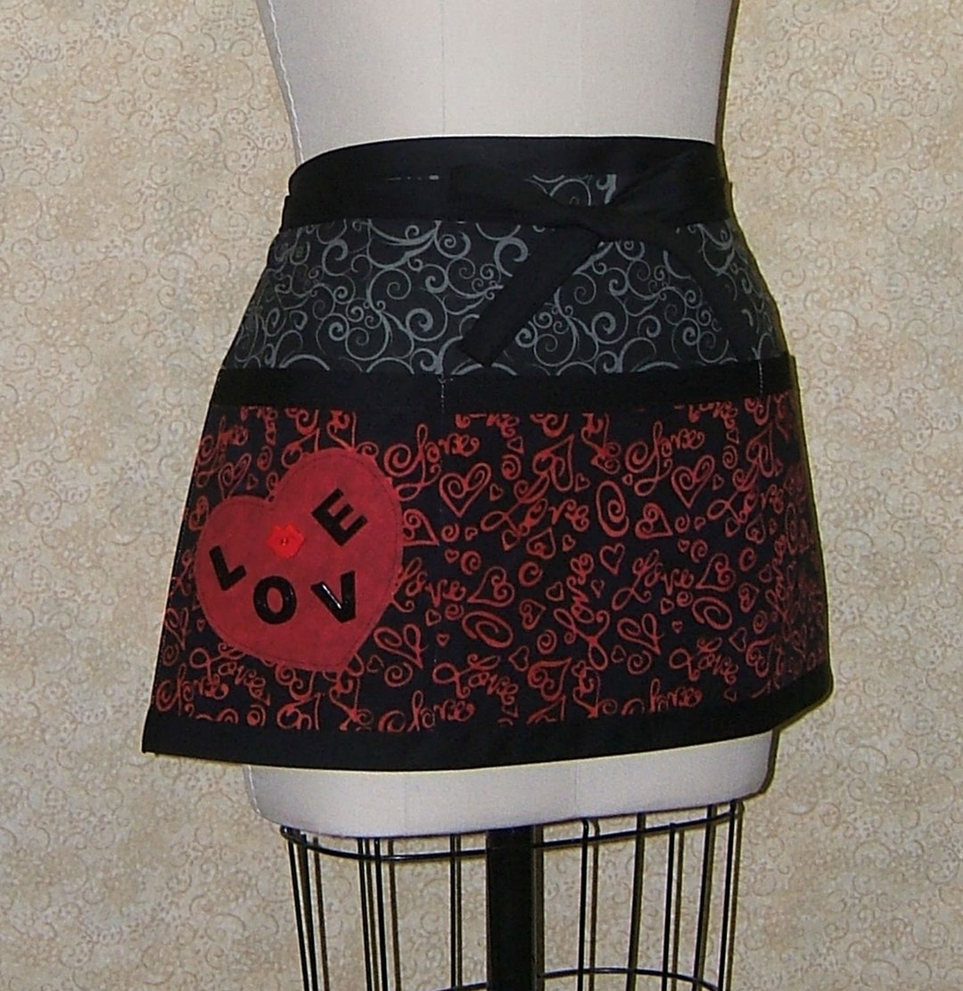 Love Apron Hearts Lips Batik Gray Half Aprons Cotton 3 Section - Etsy