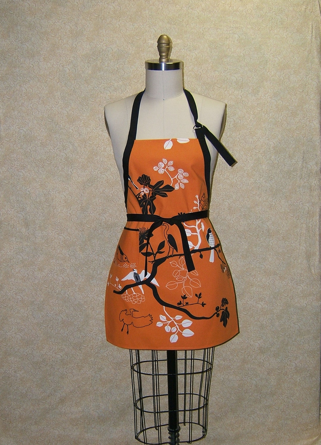 Birds Apron Persimmon Perch Chef Adjustable Canvas Cotton Pocket ...