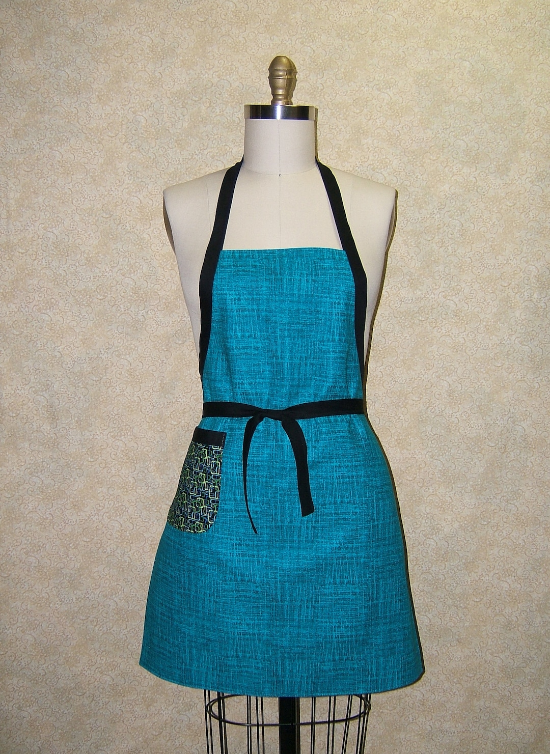 Ready to Ship Apron Chef Cotton Generous Pocket Turquoise Rectangles ...