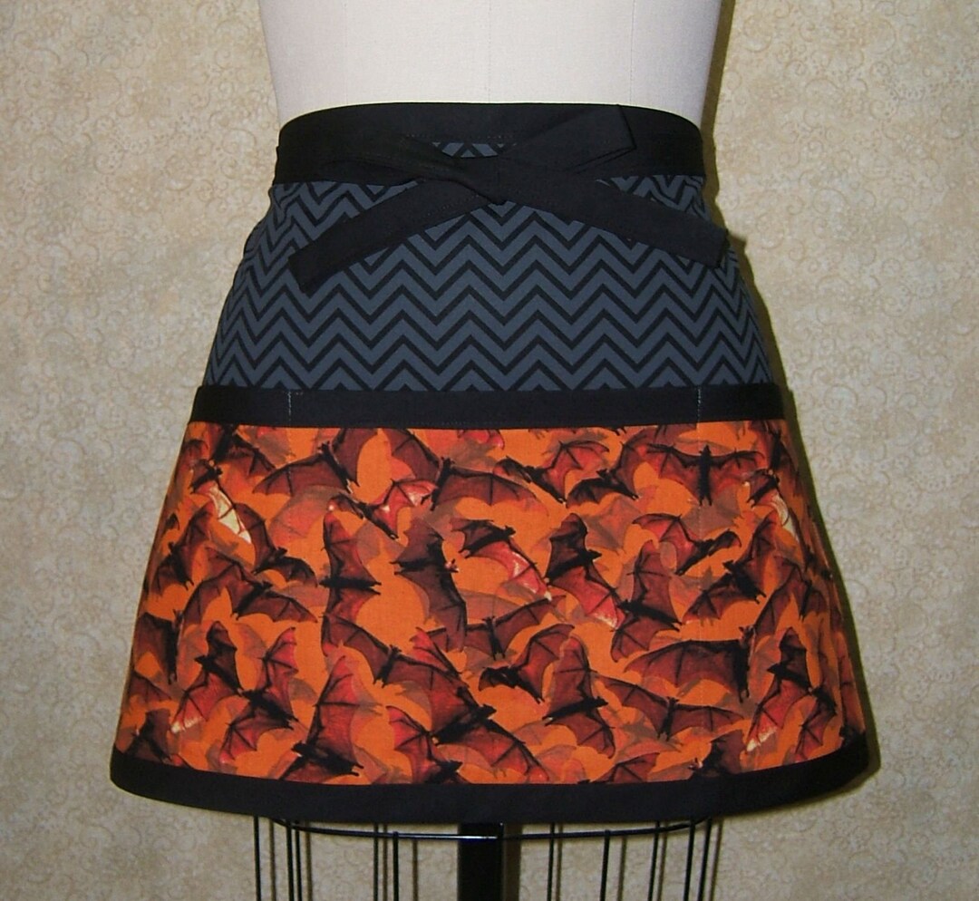 Halloween Bats Half Apron: Orange & Black Cotton Waist Apron - Etsy