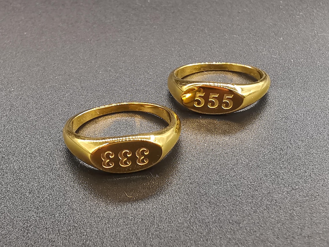 18K Gold Angel Number Ring, Lucky Number Ring, Vintage Aesthetic ...