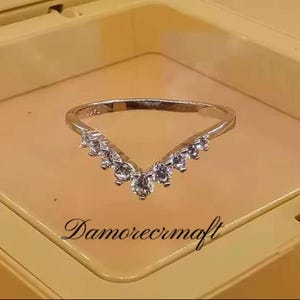 Dainty Chevron Stacking Ring V Shaped Cz Ring Sterling Silver Curved ...