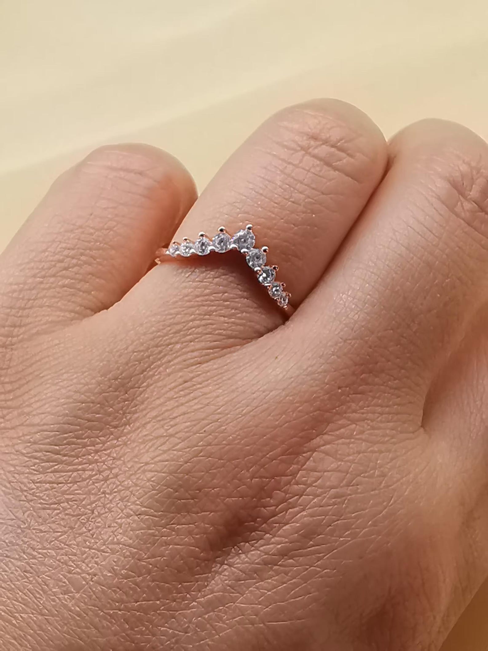 Dainty Chevron Stacking Ring V Shaped Cz Ring Sterling Silver Curved ...