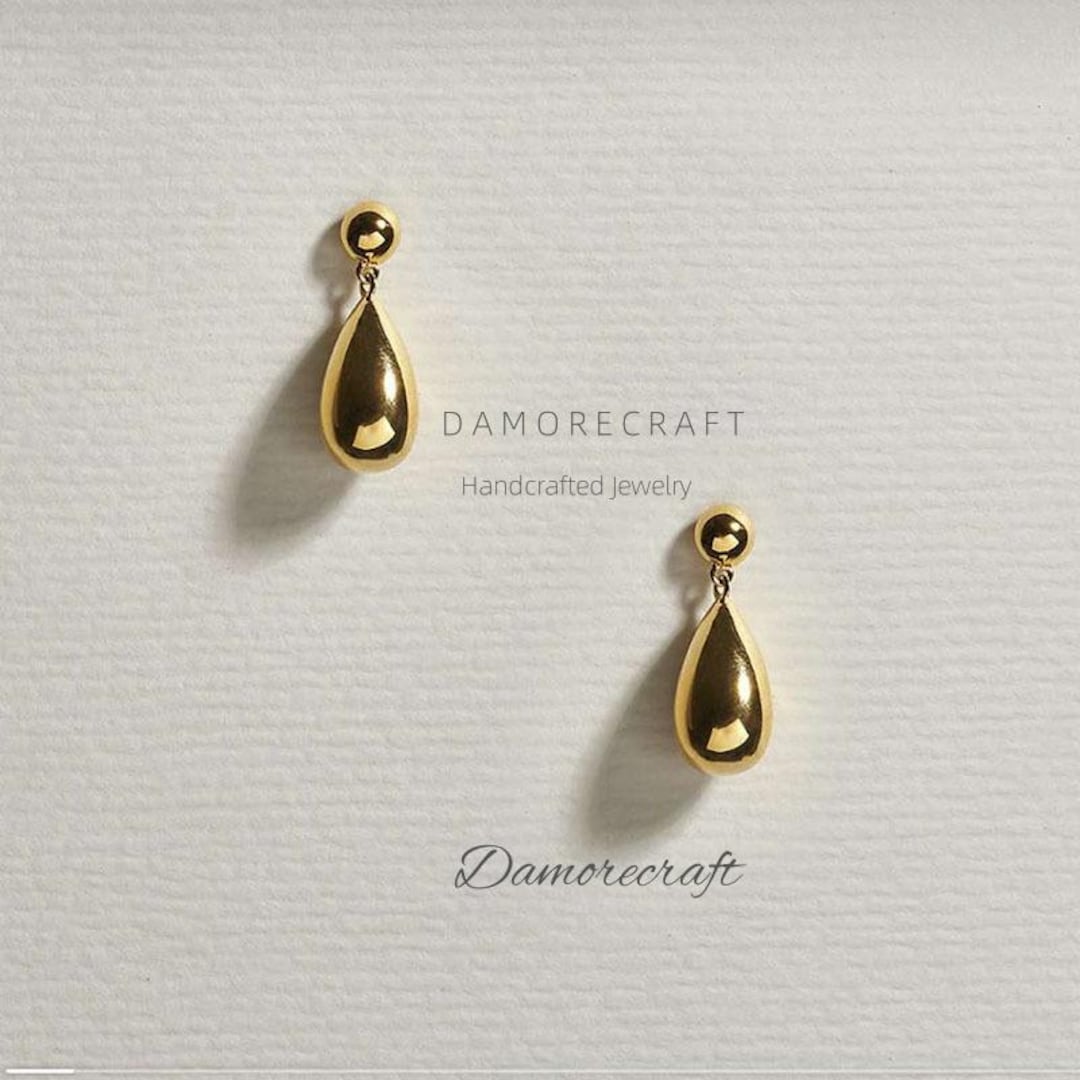 Vintage Mid Century Teardrop Dangle- 18k Gold Plated Teardrop Earrings ...
