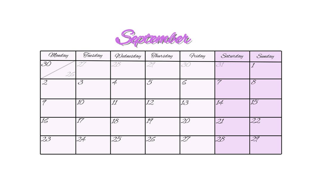 Digital Printable Calendar September Purple - Etsy