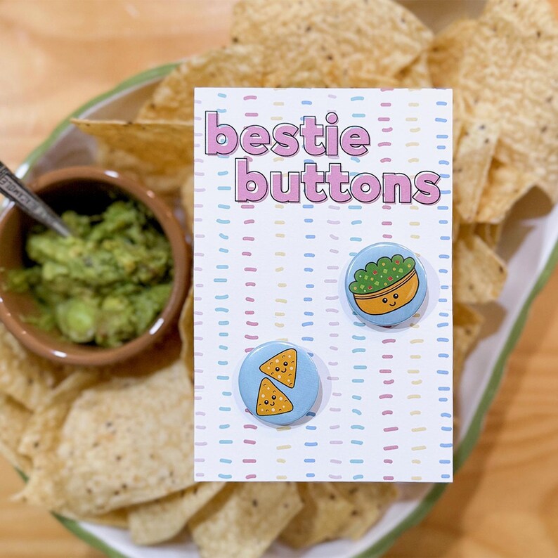 Bestie Buttons, Best Friends, Guac and Chips, Pizza and Wings, Coffee ...