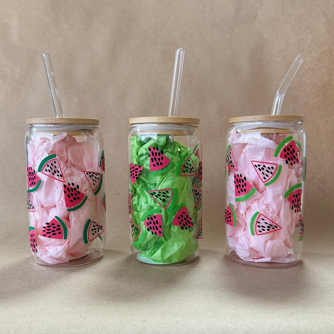 Watermelon Glass Cup, Bamboo Lid and Glass Straw, Fun and Refreshing ...