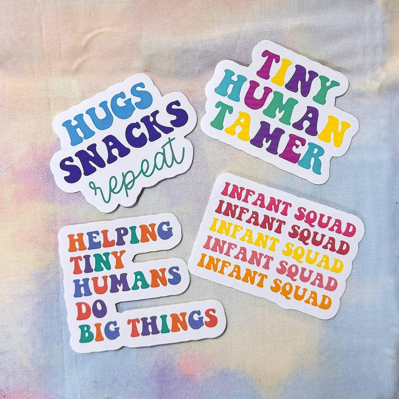 Daycare-themed Stickers, Hugs Snacks Repeat, Tiny Human Tamer, Infant ...