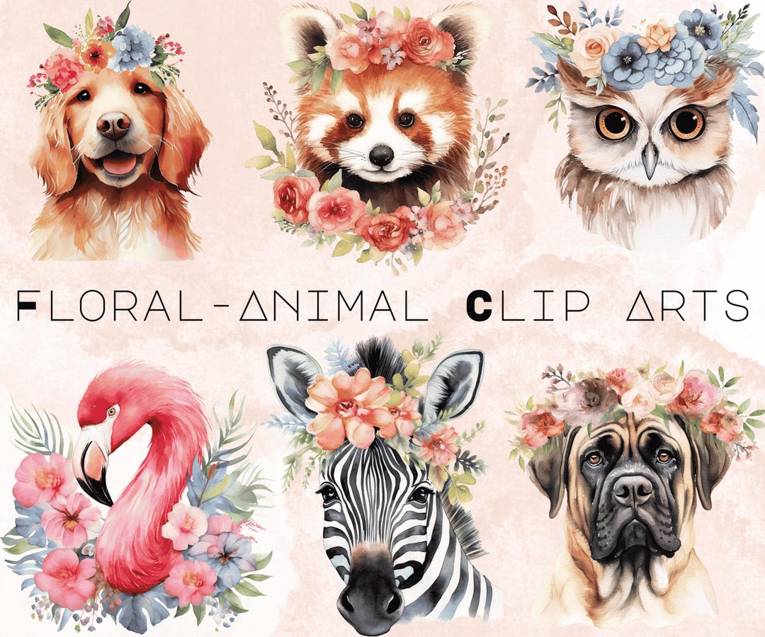 25 Floral Animal and Birds Clipart Floral Animal and Bird Illustrations ...