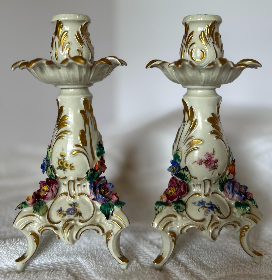 Exquisite Pair of Vintage DRESDEN (sandizell, Hoffner & Co.) Porcelain ...