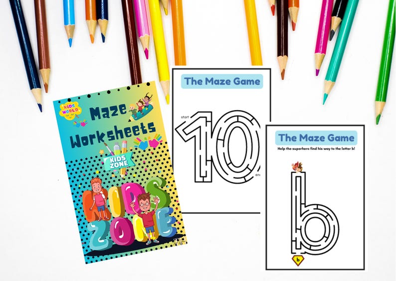 Maze Worksheet for Kids, Printable Maze Puzzle, Activity Sheet, Brain ...