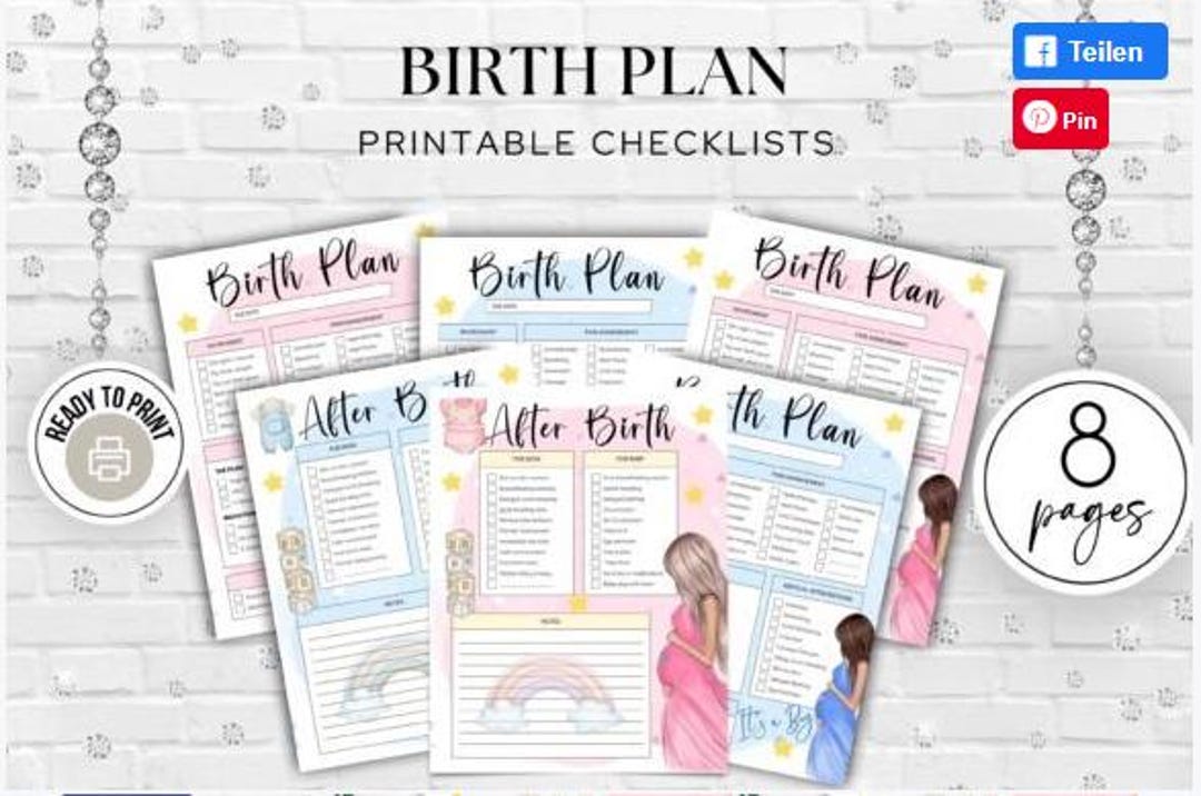 Printable Birth Plan Checklist, Instant Download, Birth Plan Template ...