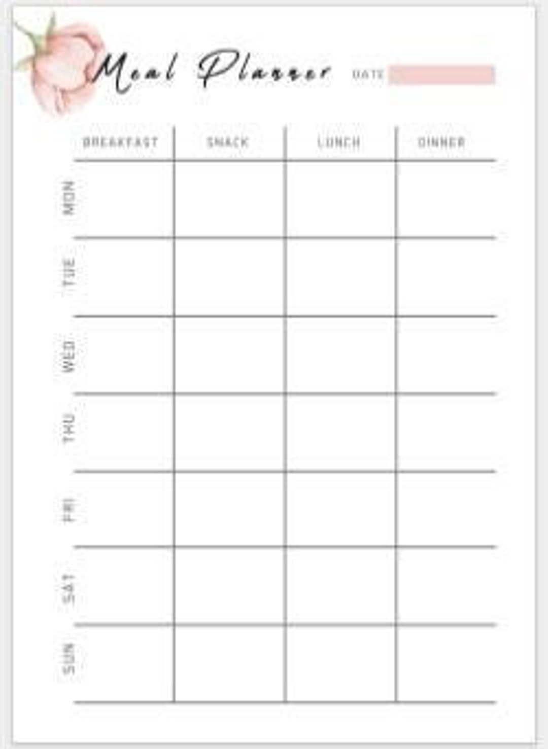 Floral Meal Planner Template, Flower Illustrated Menu Printable, Weekly ...