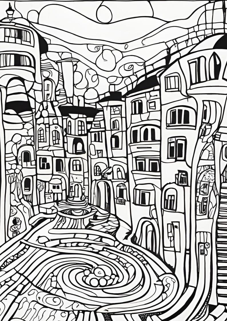 Hundertwasser Coloring Book, Adult Art Therapy, Mindful Escape ...