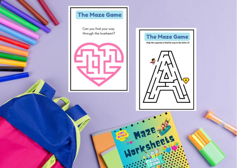 Maze Worksheet for Kids, Printable Maze Puzzle, Activity Sheet, Brain ...