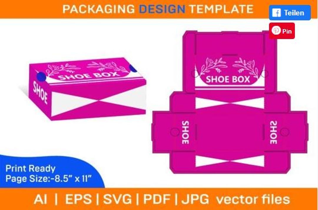 Shoe Box Packaging Design Template, Editable Shoe Box Template, Cutting ...