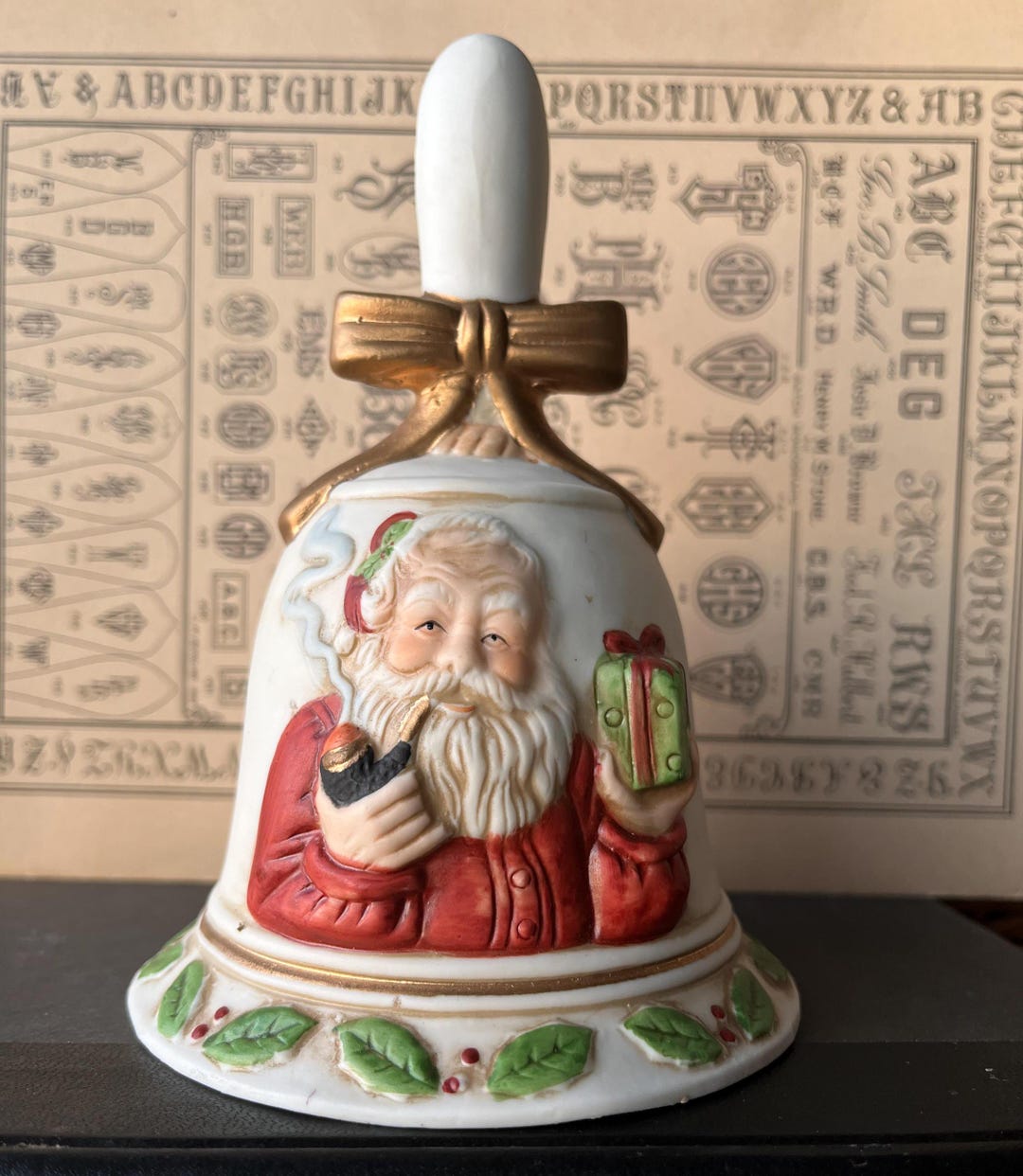 Vintage Santa Bell in Porcelain and Traditional Colors 1970's Santa ...