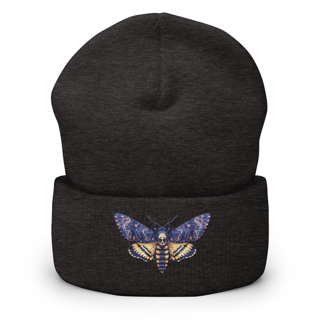 Stunning Embroidered Death Head Moth Black Winter Beanie Hat ...