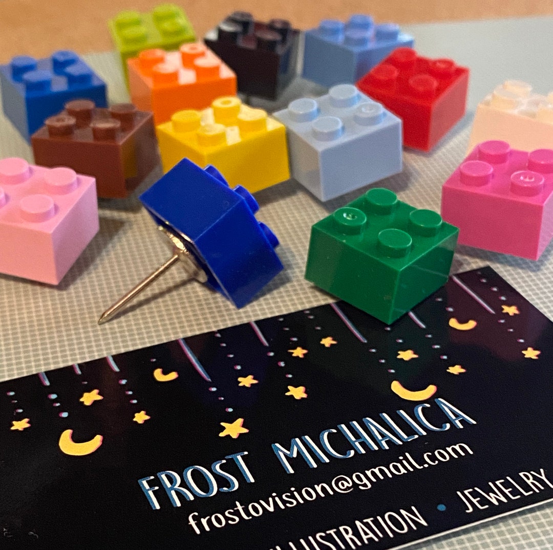 Set of 8 or 16 Plastic Building Block Push Pins, Random Colors, Office ...