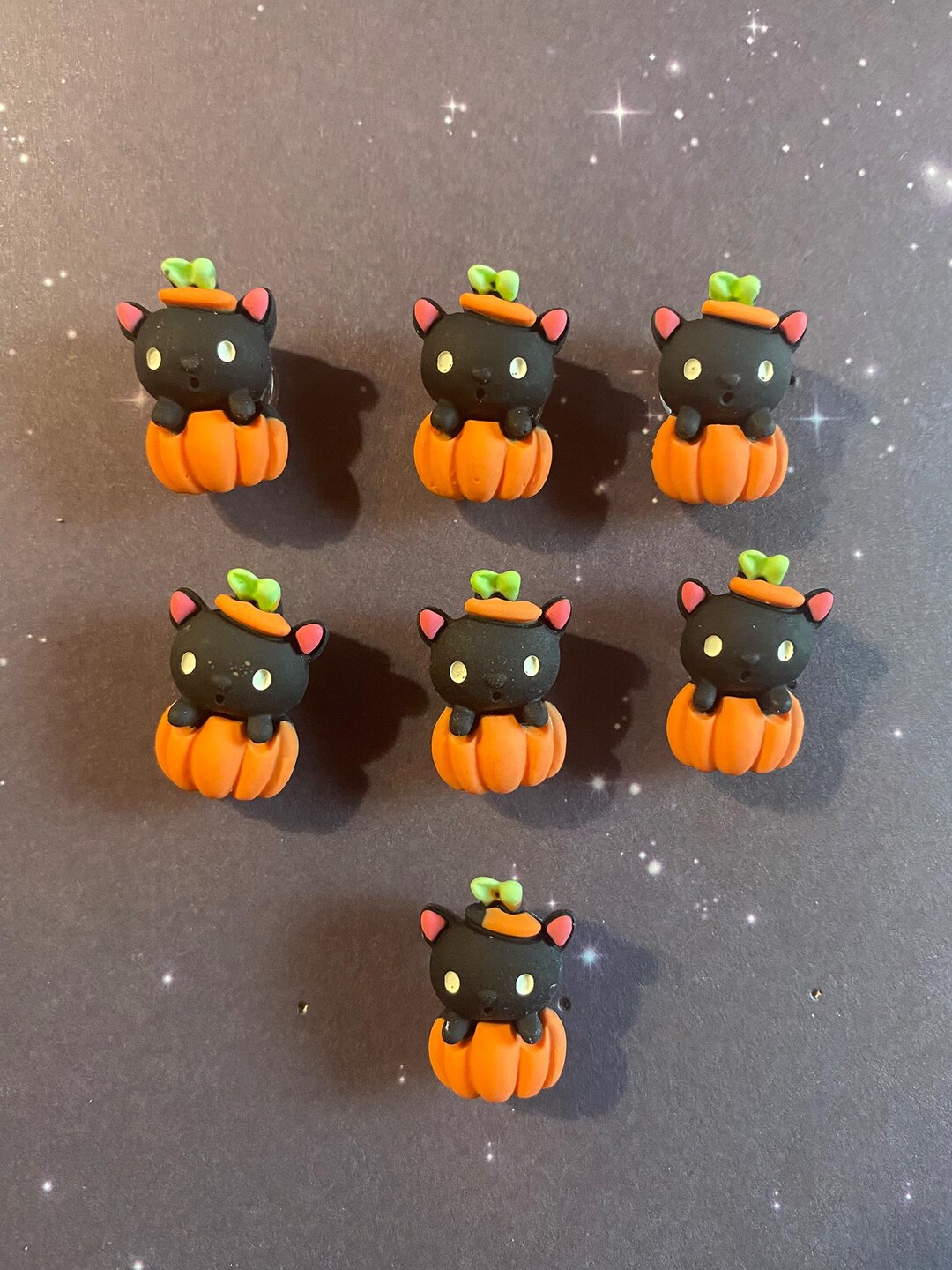 7 Halloween Push Pins, Black Cats, Black Cats Sitting in Pumpkins ...