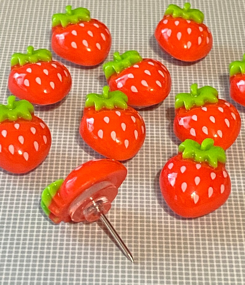 Set of 10 Strawberry Push Pins Office Decor Novelty Thumb - Etsy