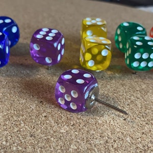 Set of 10 Colored Dice Push Pins, Office Decor, Novelty Thumb Tacks ...