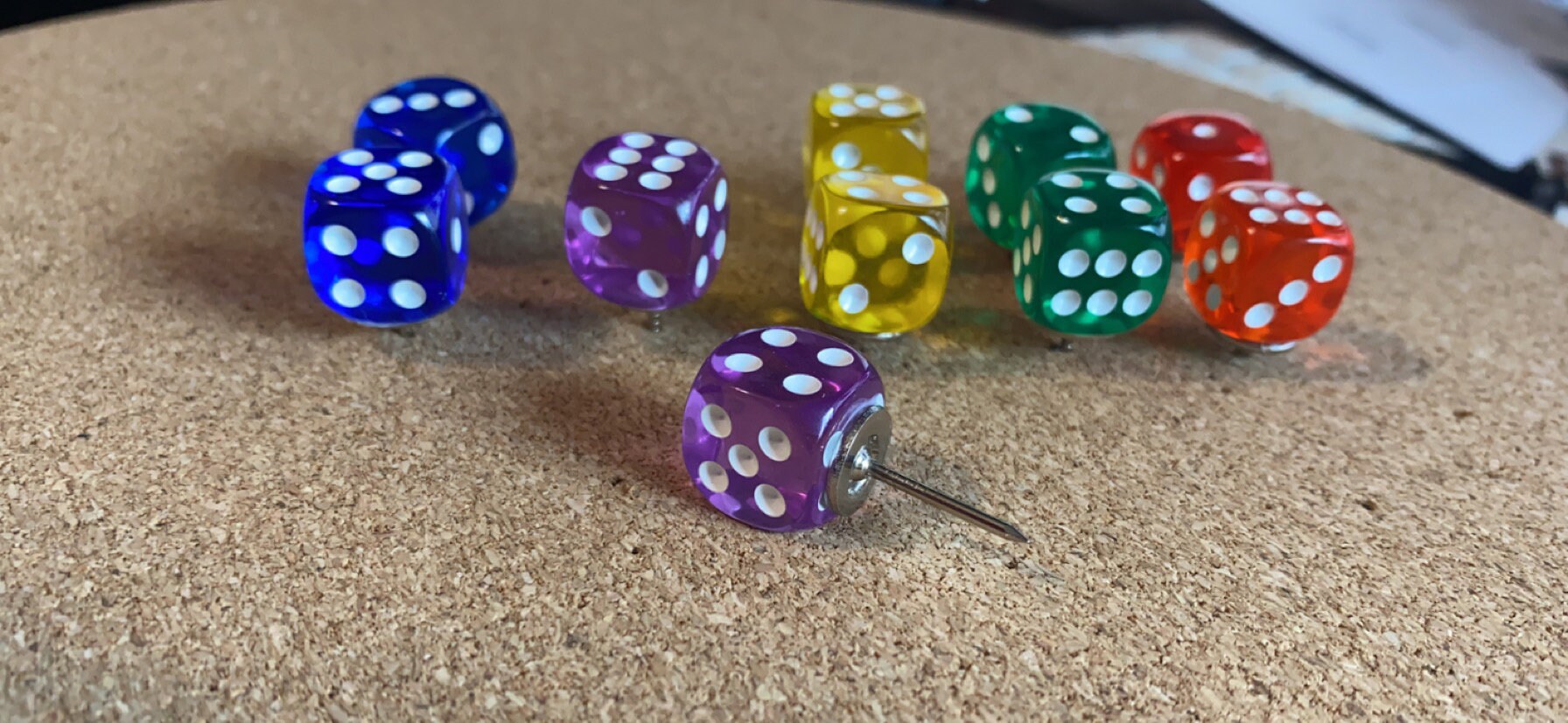 Set of 10 Colored Dice Push Pins, Office Decor, Novelty Thumb Tacks ...