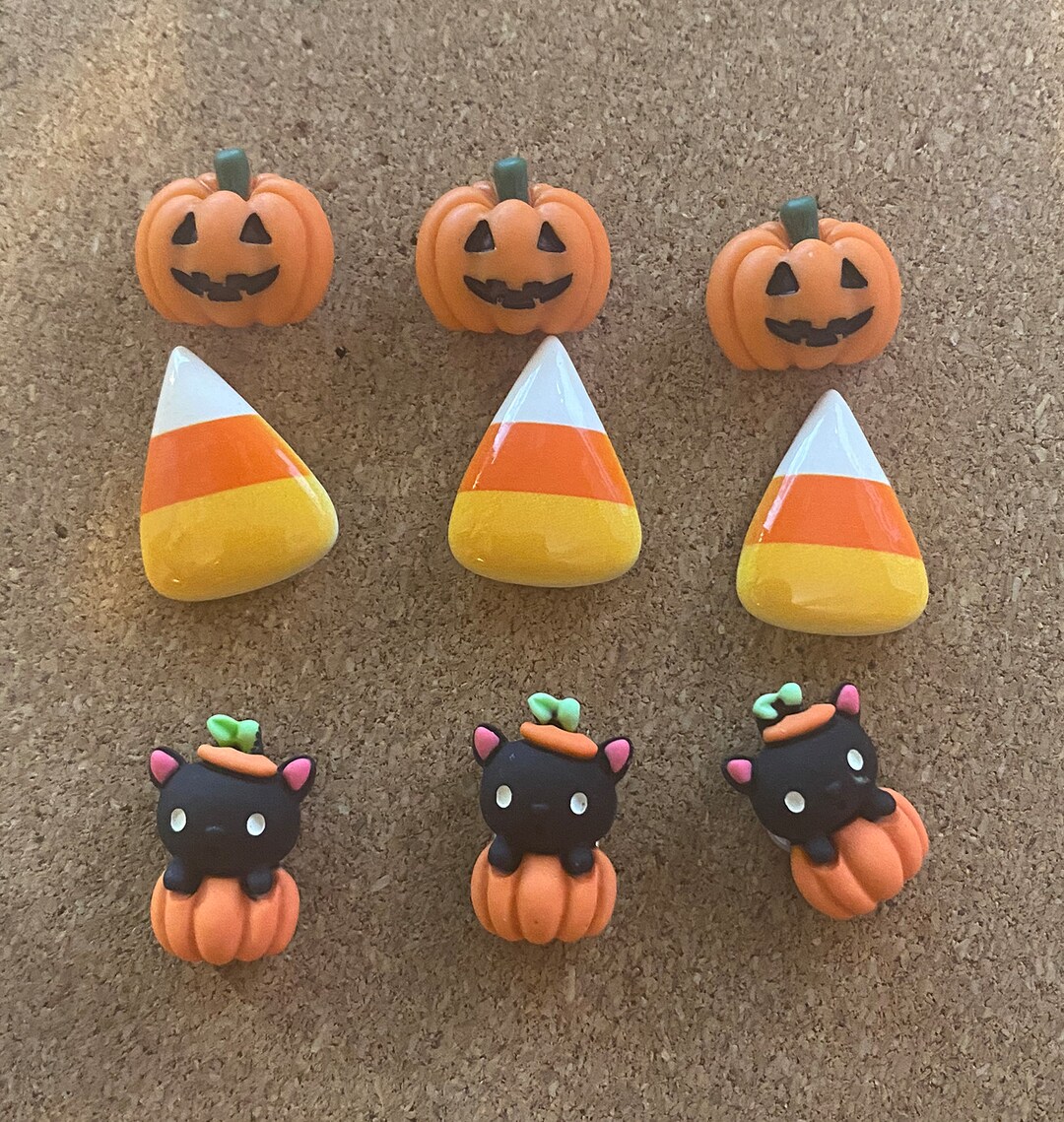 Set of 9 Halloween Push Pins, Black Cats, Candy Corn and Jack Olantern ...
