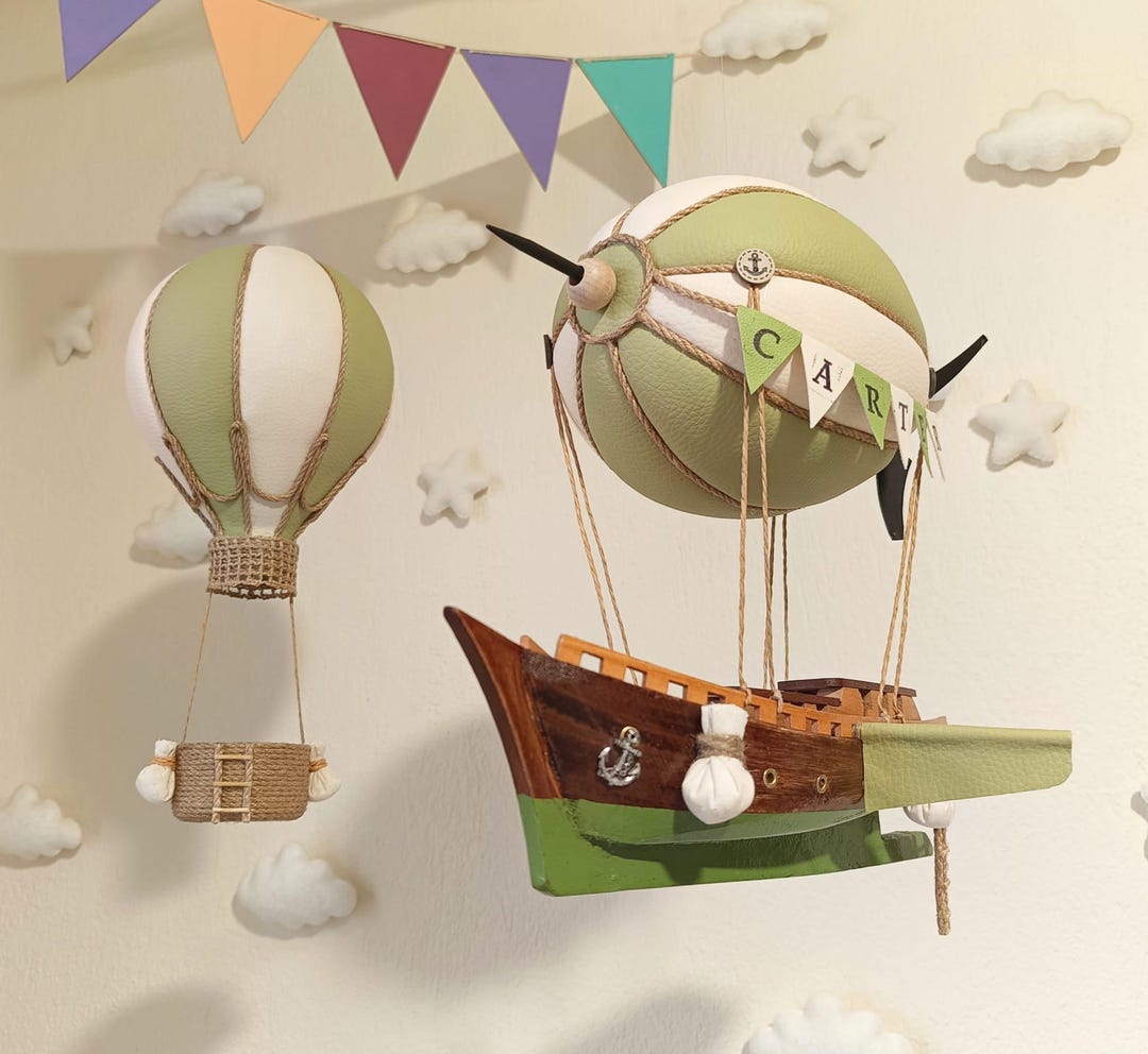 Airship & Hot Air Balloon Decor | Steampunk Nursery Decor | Baby Mobile | Personalized Birthday ...