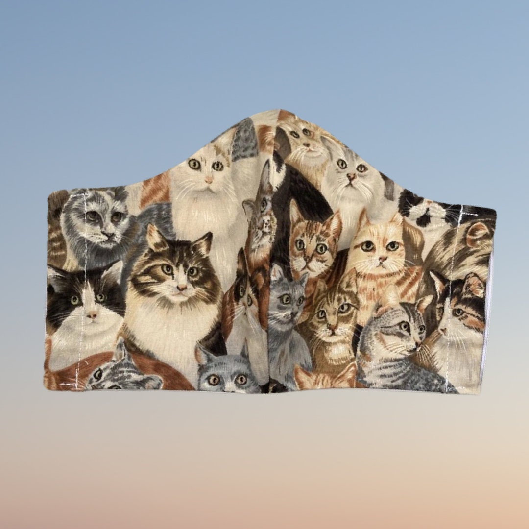 Cat Face Mask, Cat Print Face Mask, Kitten Fabric, Cat Fabric, Cat Mask ...