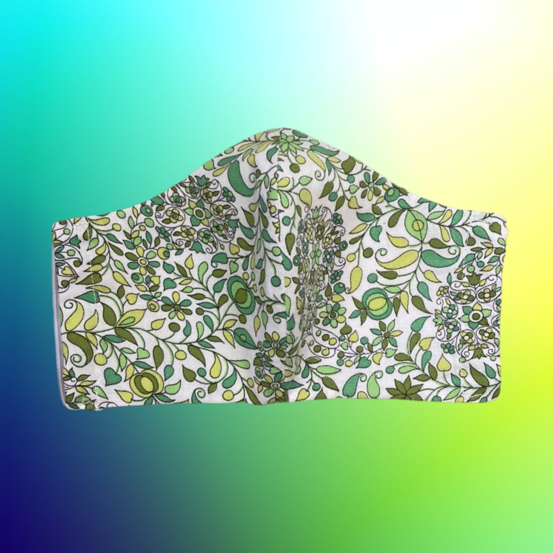 Vintage Green Cotton Face Mask, Retro Print Face Mask, 1960s Fabric ...