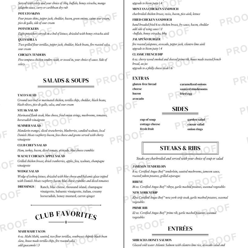 17 X 11 Menu Template - Etsy