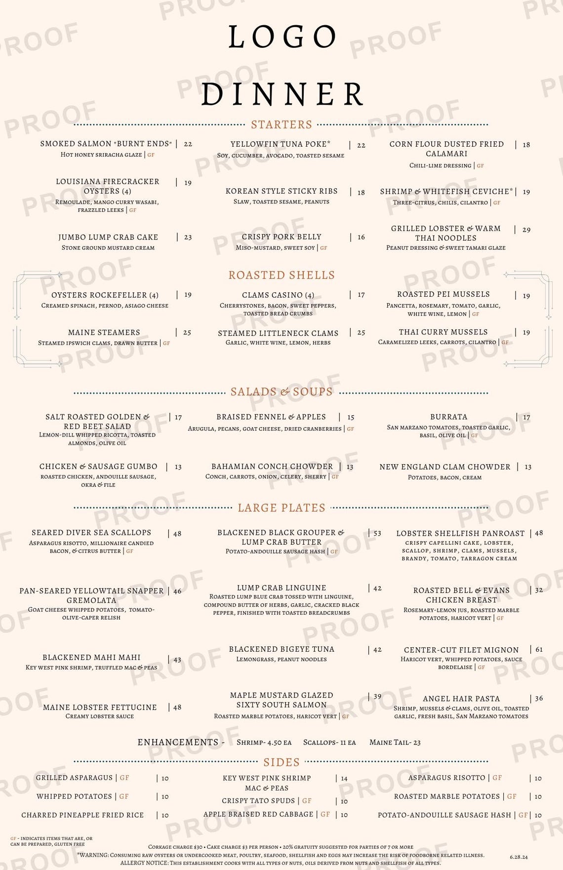 Canva Template for High-end Seafood Restaurant Menu. Lunch, Dinner, and ...