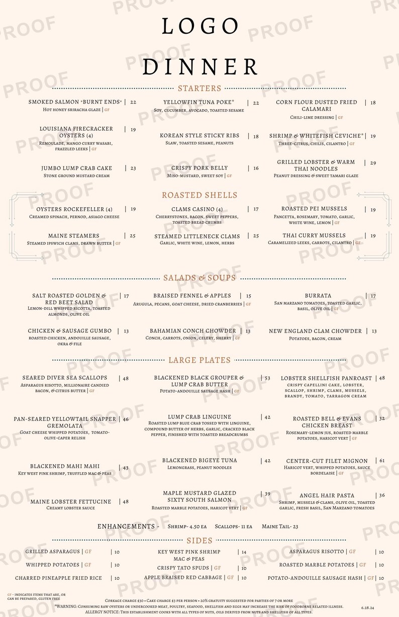 Canva Template for High-end Seafood Restaurant Menu. Lunch, Dinner, and ...