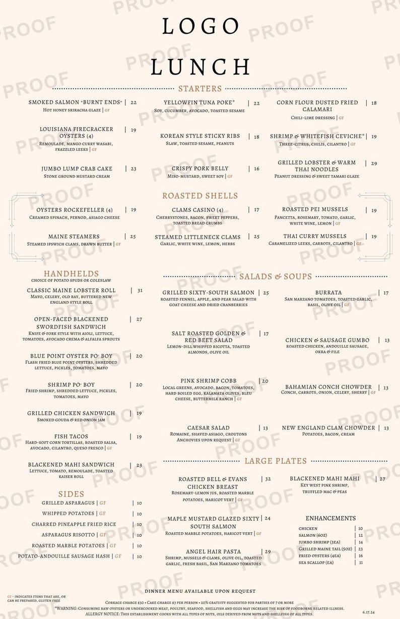 Canva Template for High-end Seafood Restaurant Menu. Lunch, Dinner, and ...