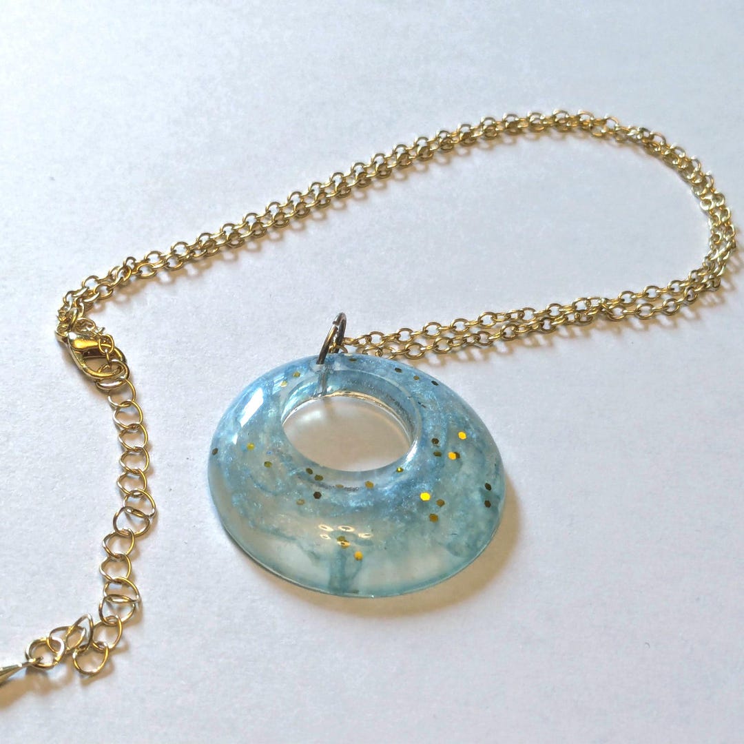 Baby Blue Resin Necklace With REAL 24k Gold Chain - Etsy