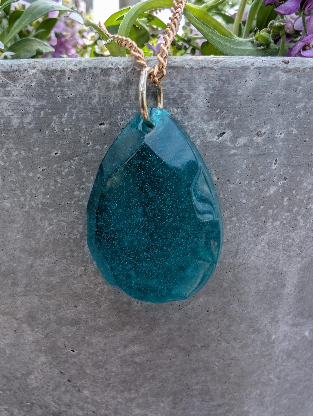 Resin Ocean Blue Tear Drop Gem Shaped Necklace - Etsy