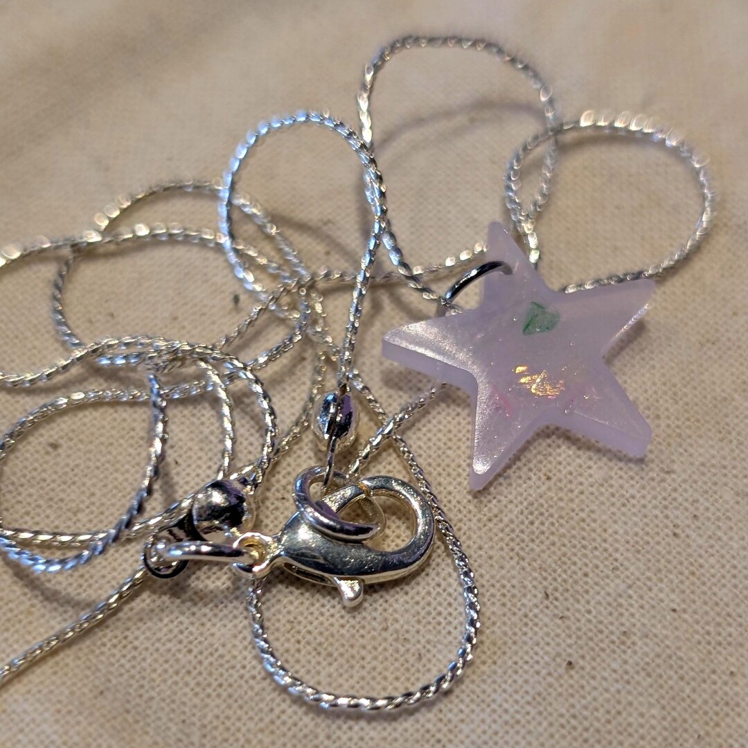 Baby Purple With Fake Sea Glass Star Resin Necklace Real Silver Chain ...
