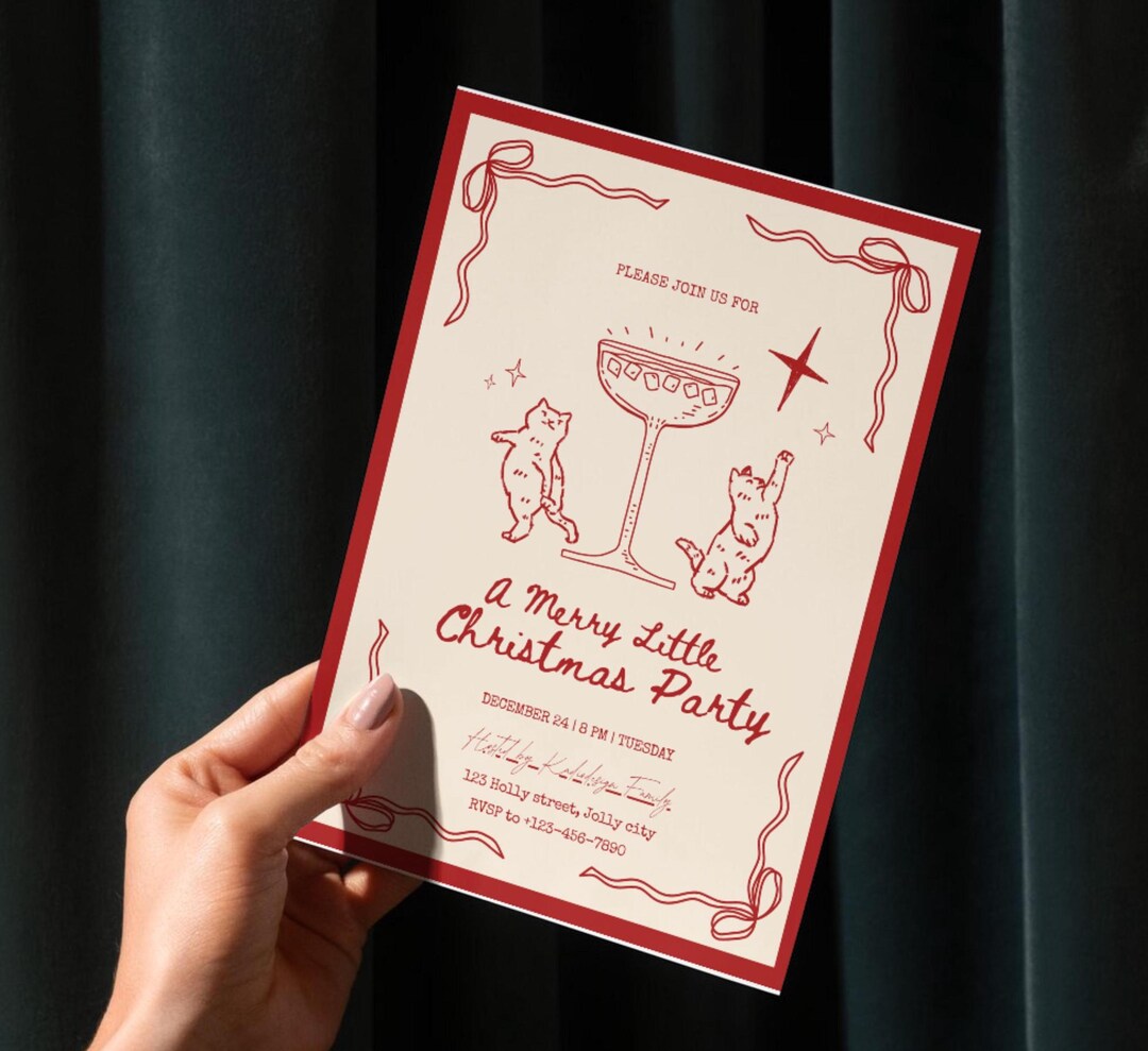 Editable A Merry Little Christmas Party Invitation, Meowy Christmas ...